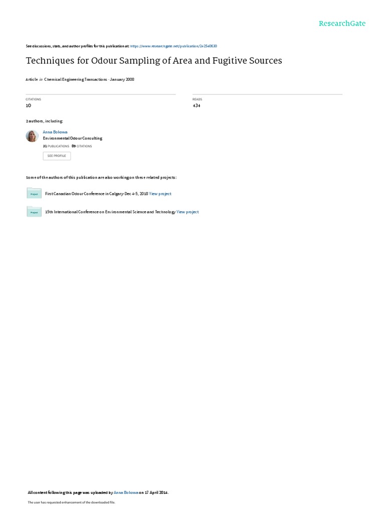 Techniques For Odour Sampling Of Area And Fugitive Pdf Odor Wind