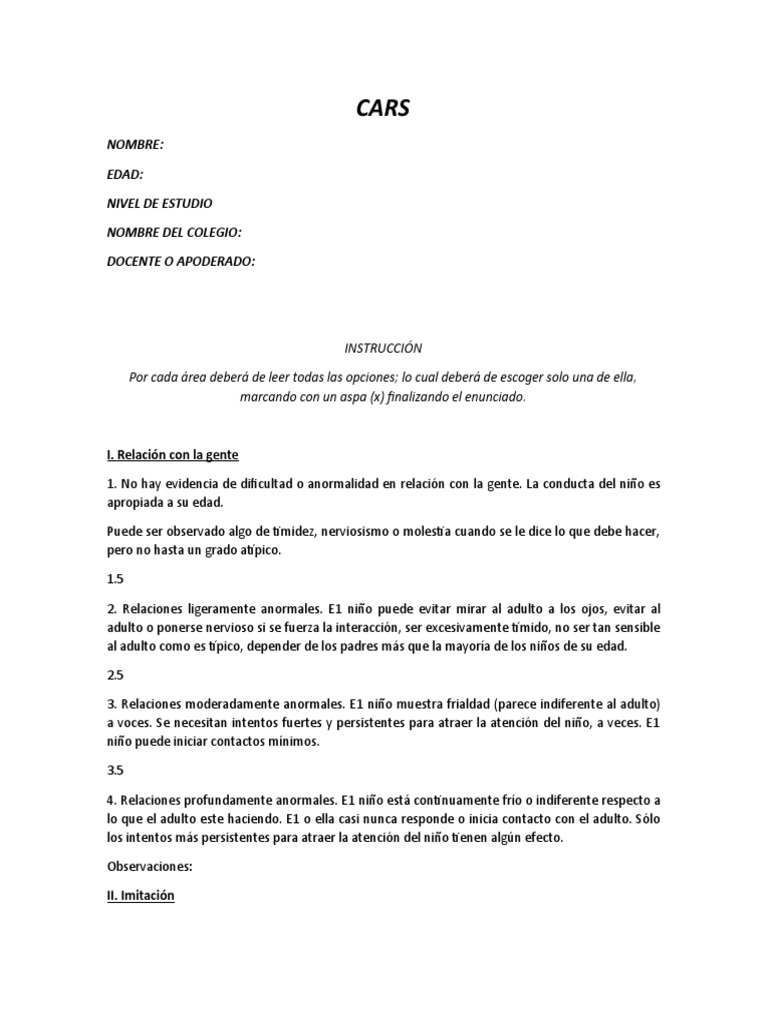 Test Del Cars (Autismo) | PDF | Espectro autista | Las emociones