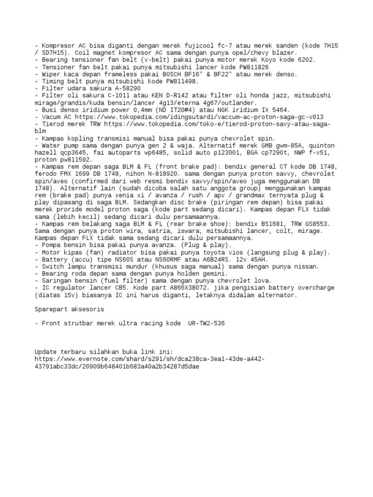 Sparepart Subtitusi Proton Saga BLM | PDF