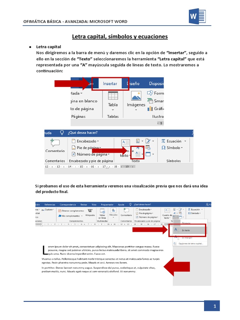 5 Letra Capital, Símbolos y Ecuaciones en Word | PDF