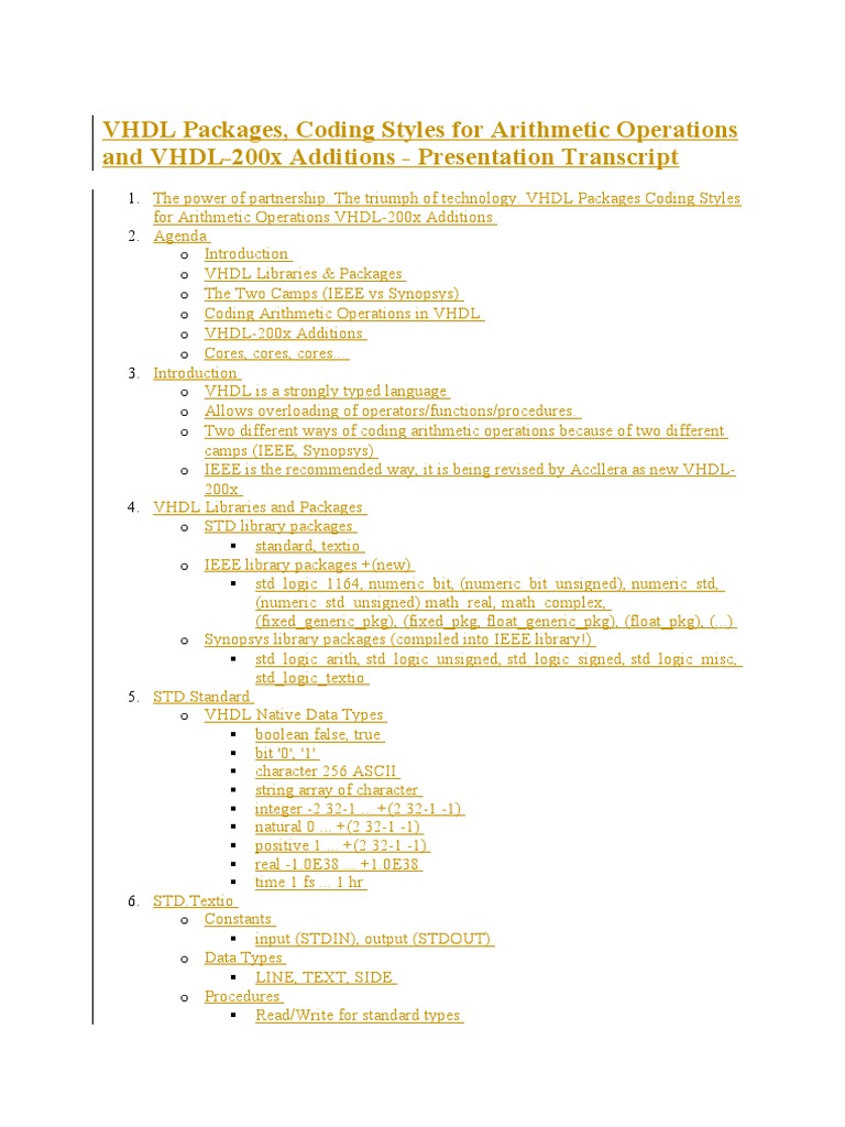 VHDL Packages, Coding Styles For Arithmetic Operations and VHDL-200x Additions - Presentation ...