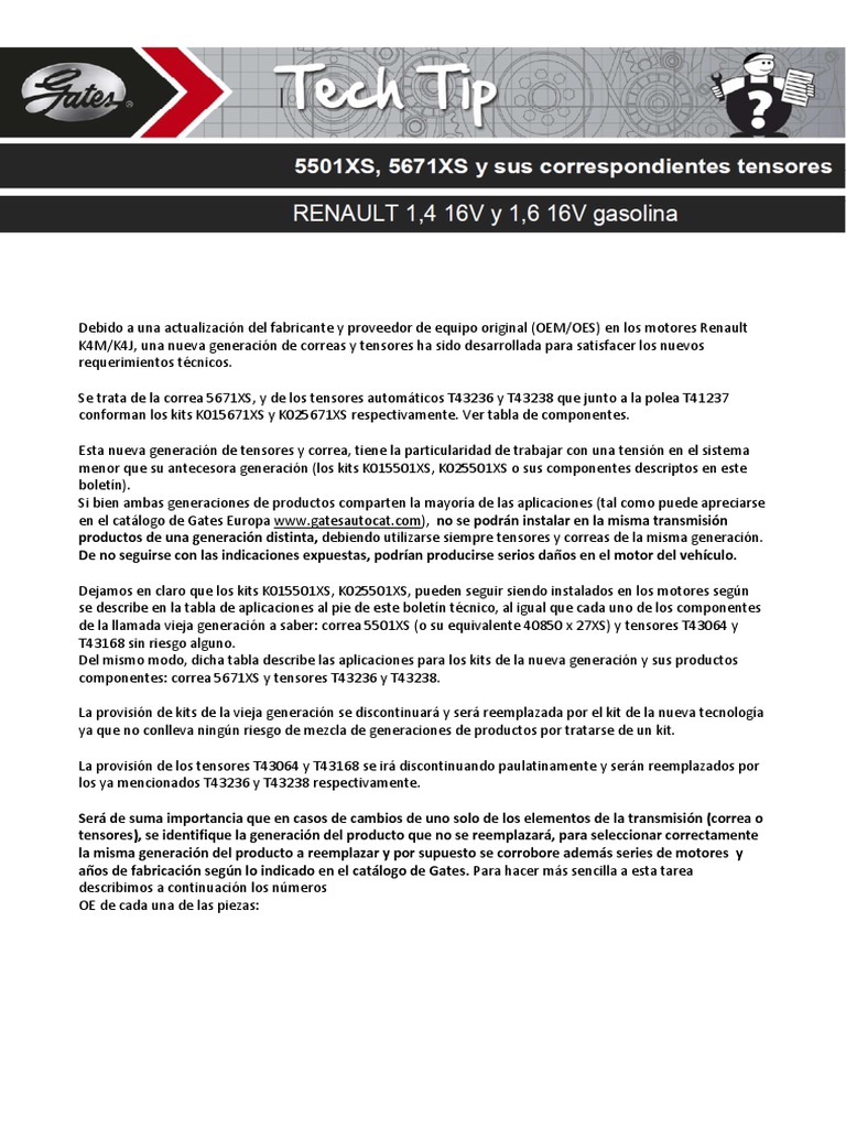 Nueva correa 5671XS para motores Renault | PDF | Renault | Vehículos de ...