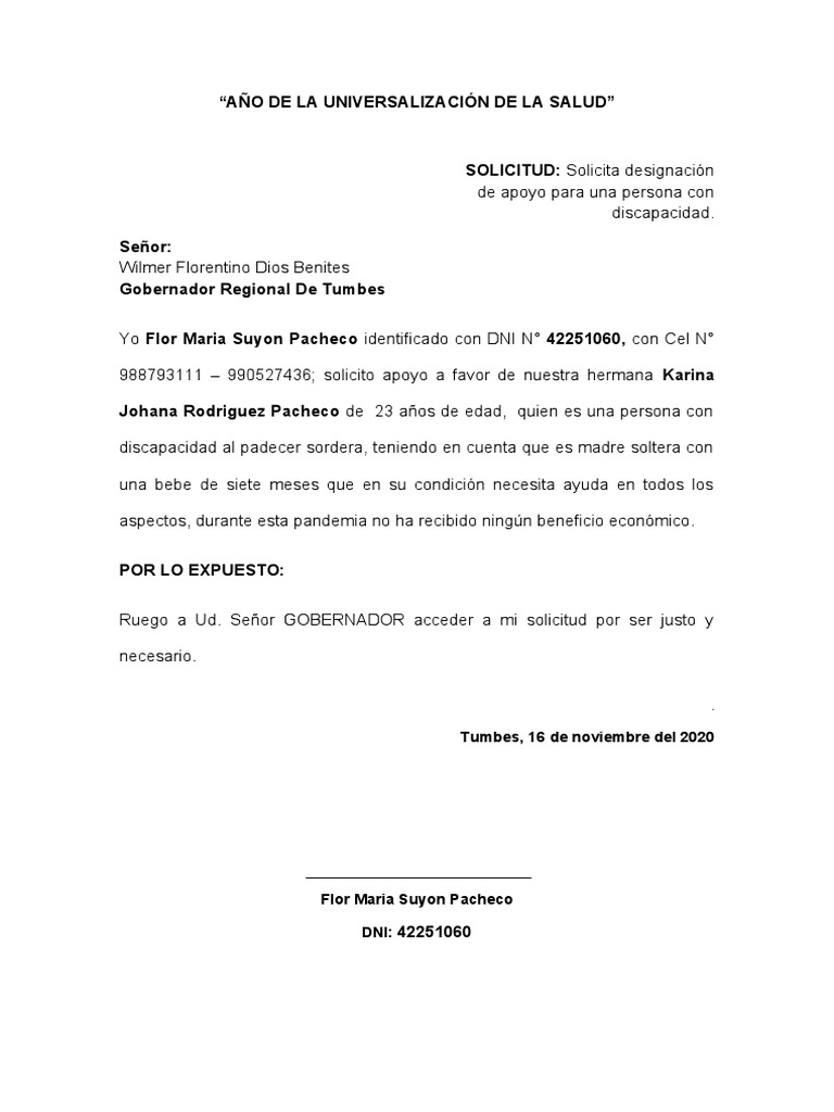 Solicitud de apoyo para persona con discapacidad | PDF