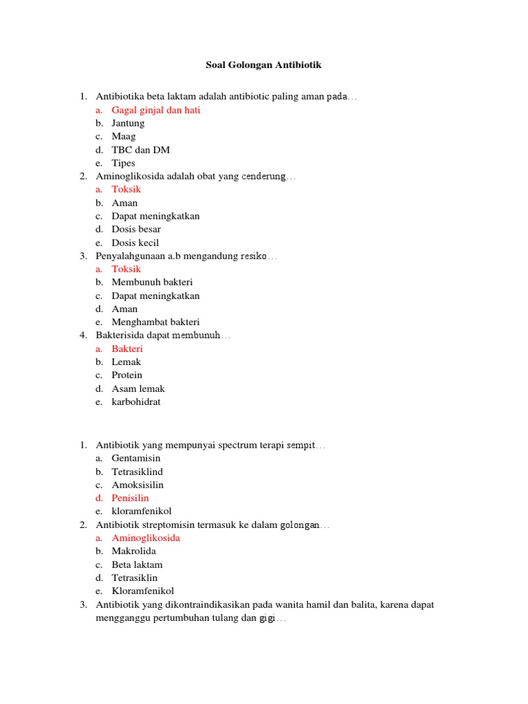 Kelompok 1 Soal Golongan Antibiotik | PDF