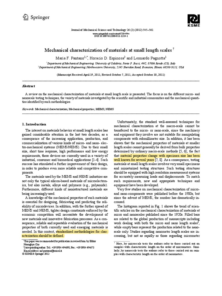Mechanical Characterization of Materials at Small Length Scales ...