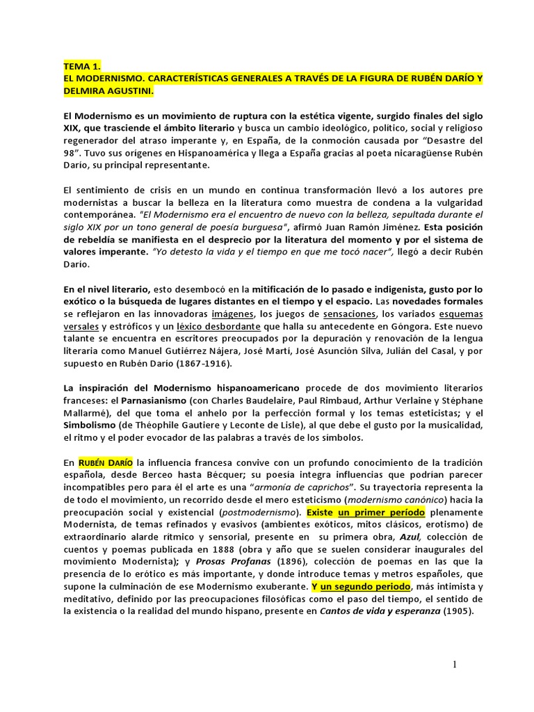 Lit - TEMA 1 EL MODERNISMO PDF | PDF | Poesía | Amor