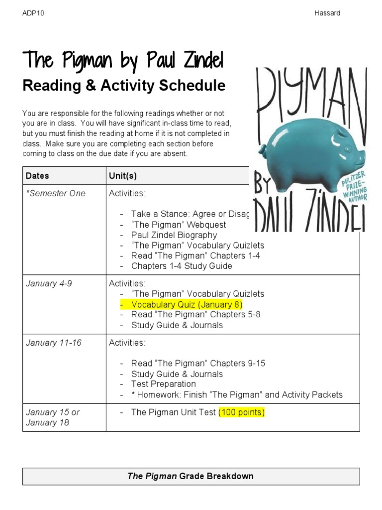 Thepigman Reading Schedule | PDF