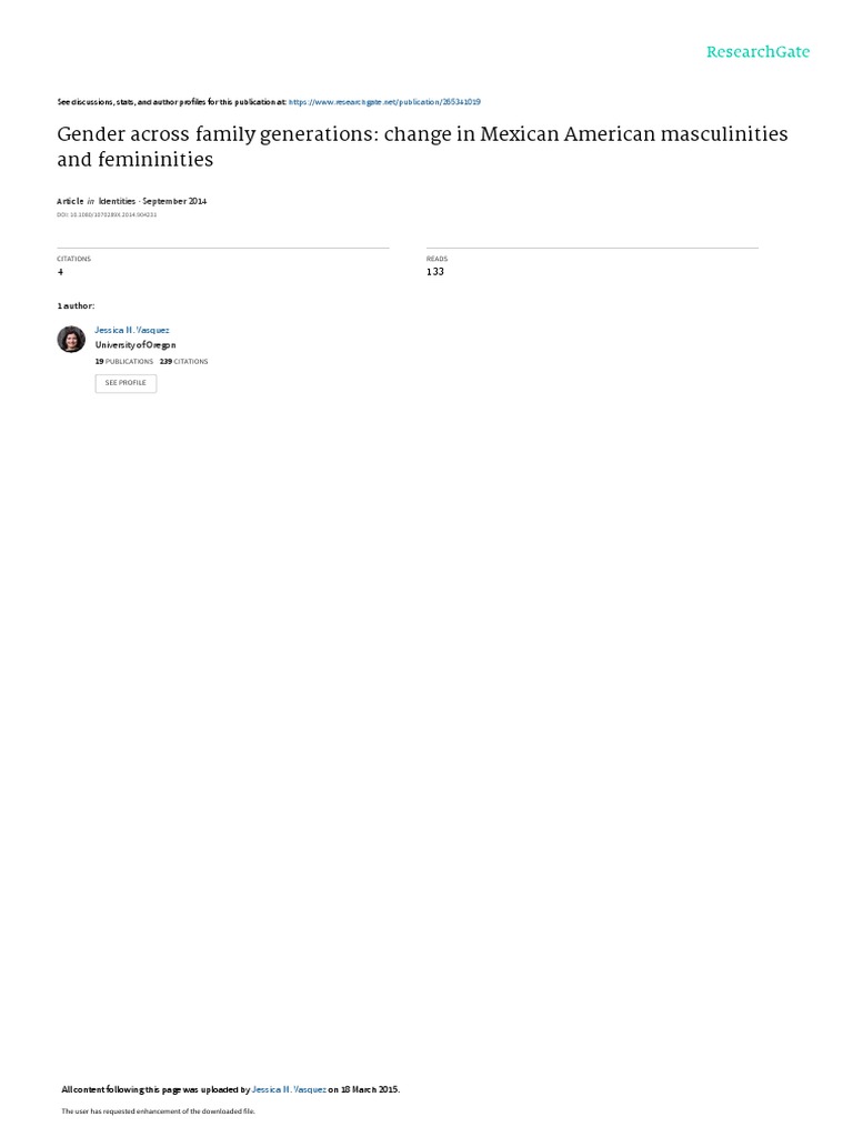 Gender Across Family Generations: Change in Mexican American ...