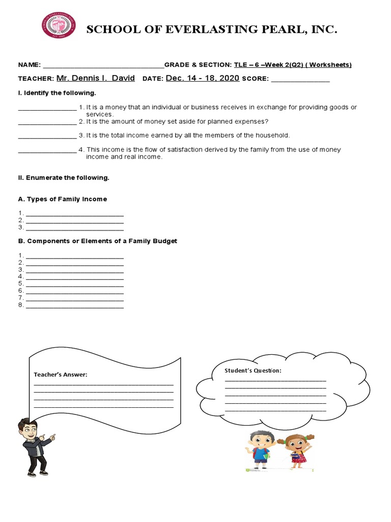 Worksheet in TLE 6-Week 2 (Q2) | PDF