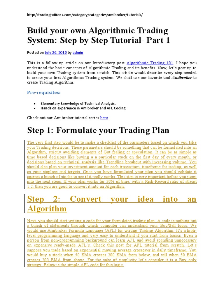 Build Your Own Algorithmic Trading System: Step by Step Tutorial-Part 1 | PDF | Technical ...
