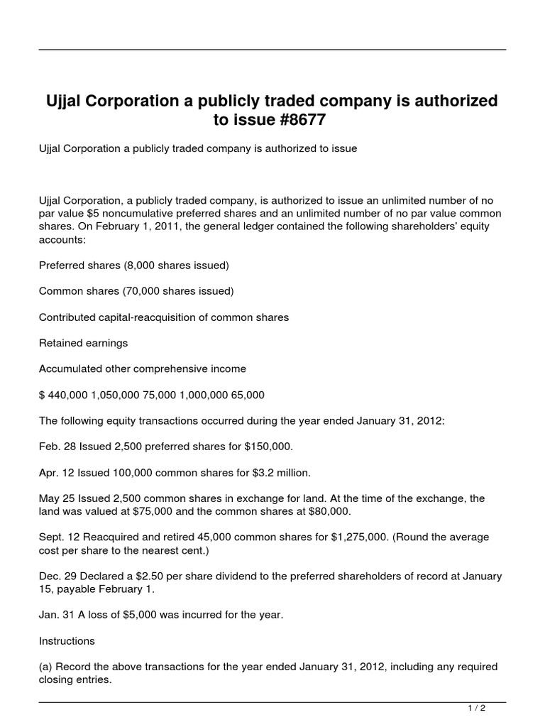 Ujjal Corporation A Publicly Traded Company Is Authorized To Issue | PDF