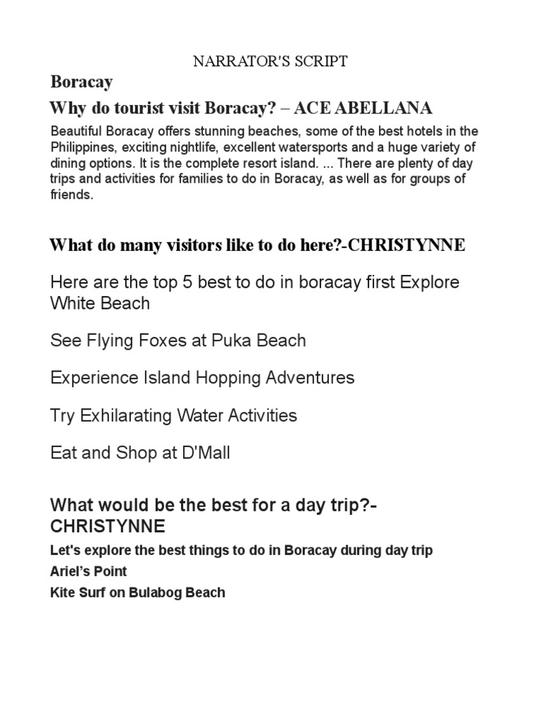 Narrators Script in Tourism Commercial | PDF | Physical Geography ...