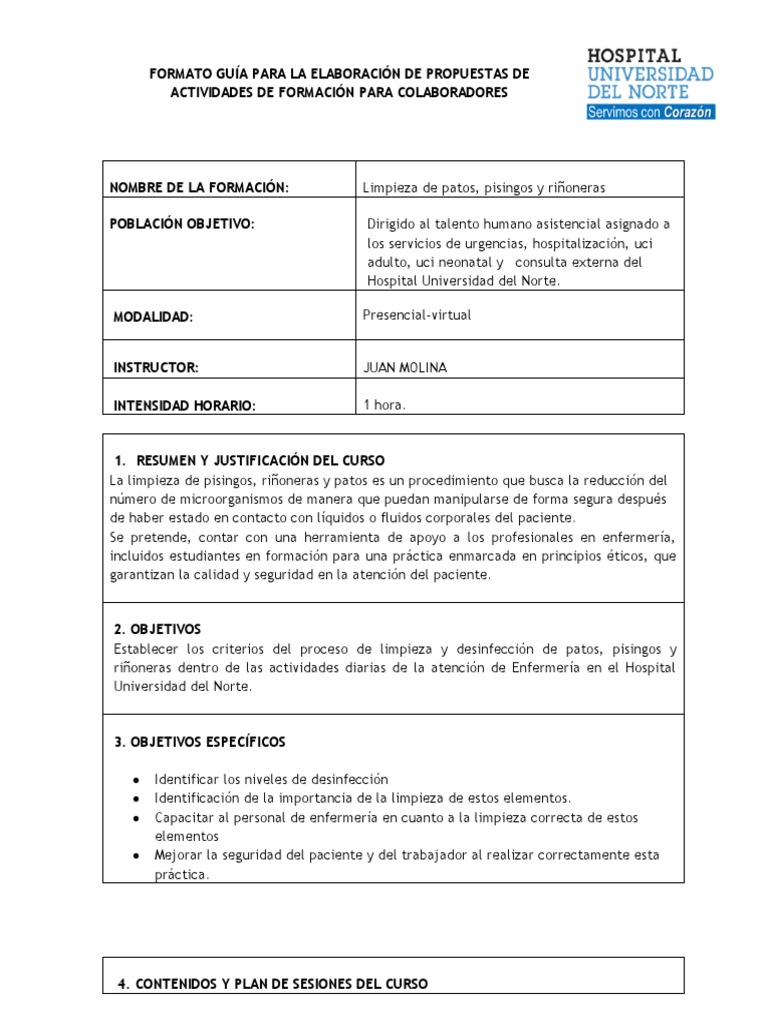 Limpieza de Pisingos y Patos Hospitalarios | PDF | Unidad de Cuidados ...