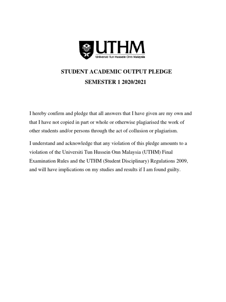 Student Academic Output Pledge | PDF