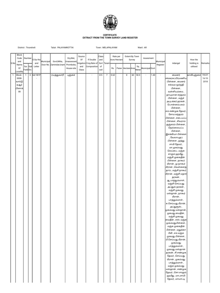 Certificate Extract From The Town Survey Land Register | PDF
