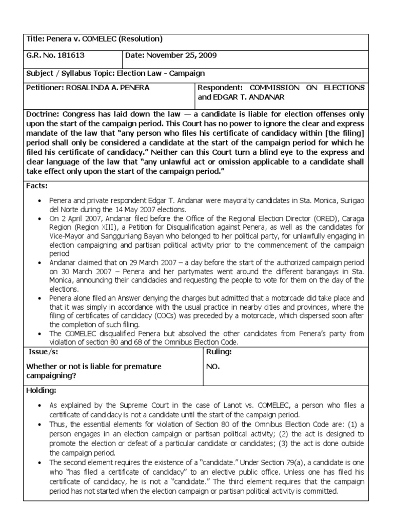 Penera v. COMELEC (Resolution) | PDF | Commission On Elections ...