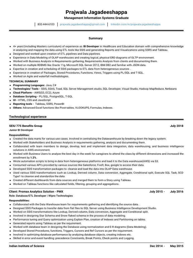 Data Engineer Resume Sample | PDF | Data Warehouse | Microsoft Sql Server