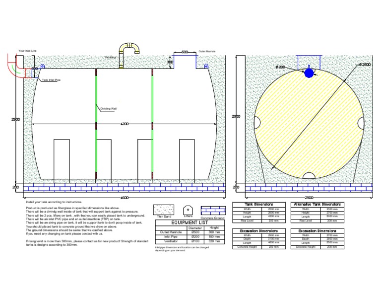 20m3 Septic Tank Drawing and Embedding Instructions | PDF | Length ...