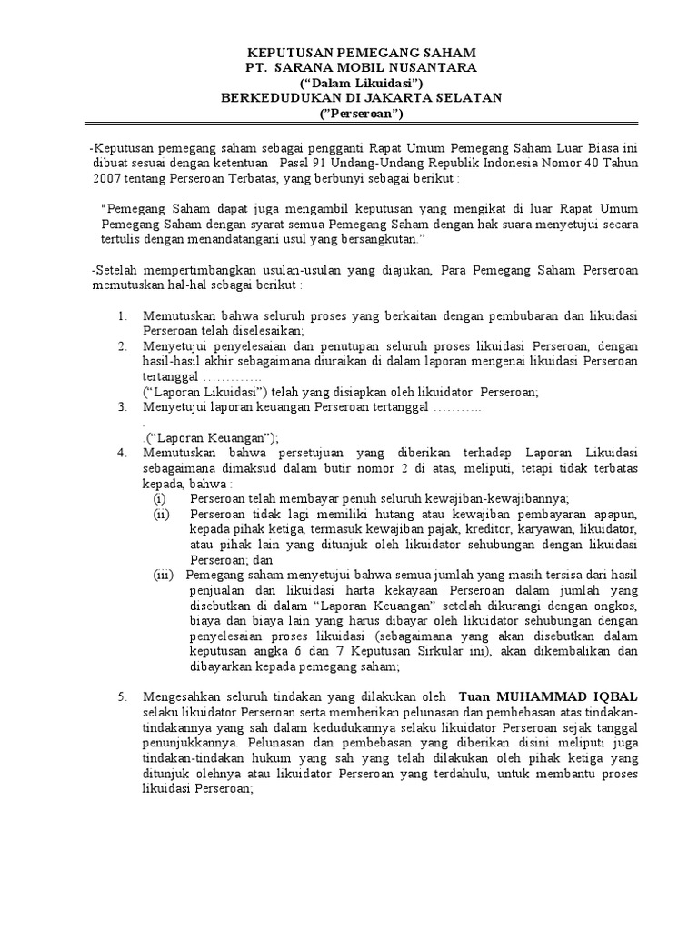 4.sirkuler Hasil Akhir Proses Likuidasi | PDF | Hukum