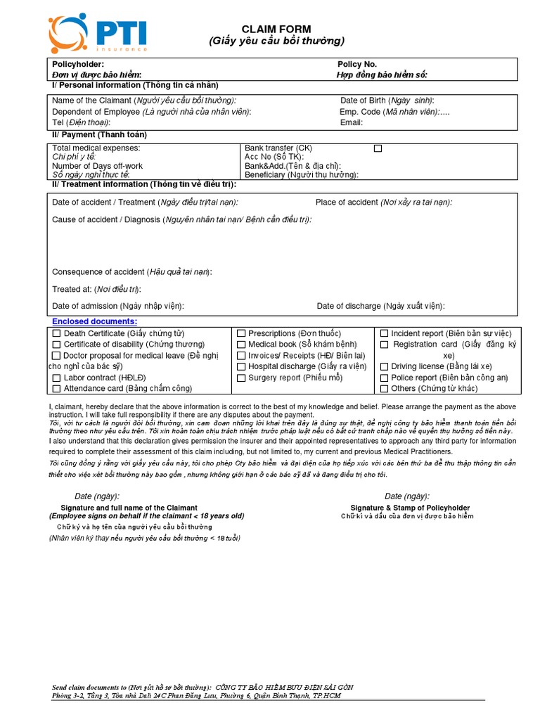 Claim Form Pti | PDF