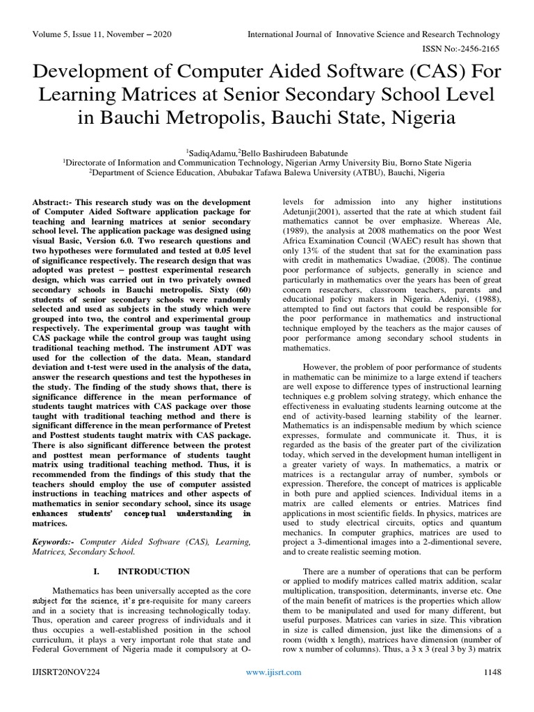 Development of Computer Aided Software (CAS) For Learning Matrices at Senior Secondary School ...