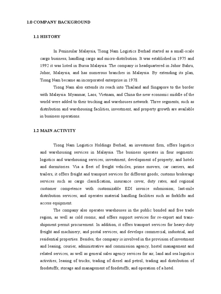 Company Background | PDF | Warehouse | Transport