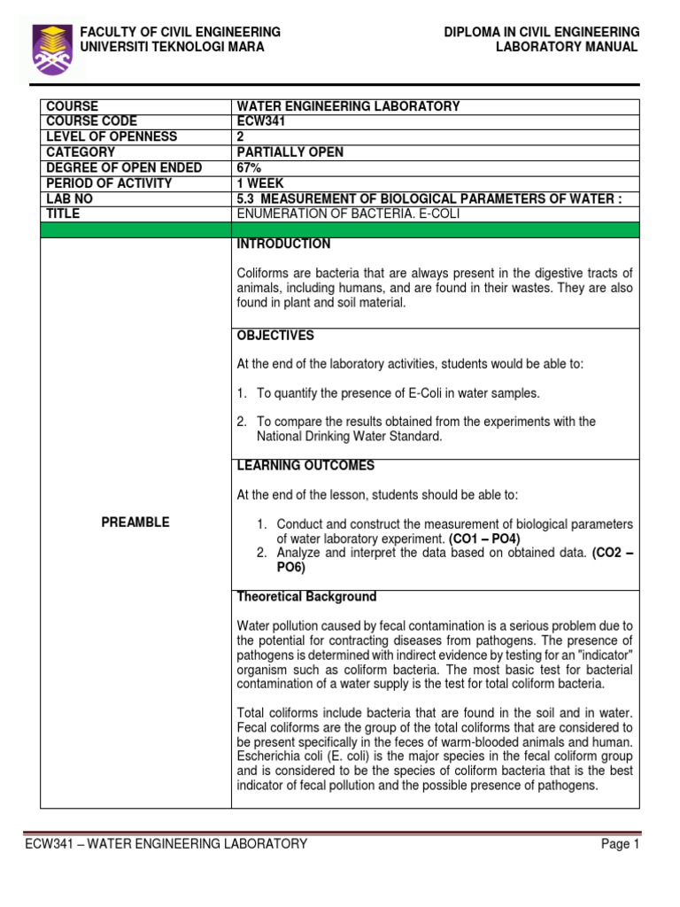 Lab Manual 5.3 - LEVEL 2 - Enumeration of Bacteria | PDF | Escherichia ...