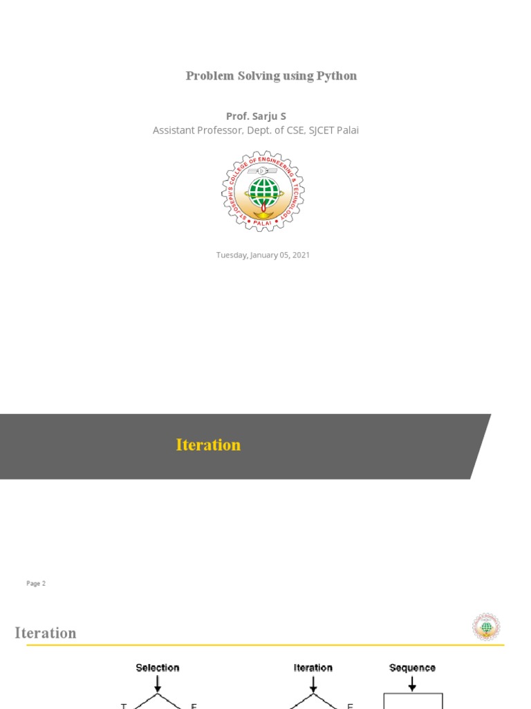 Problem Solving Using Python Assistant Professor Dept Of Cse Sjcet Palai Pdf Control