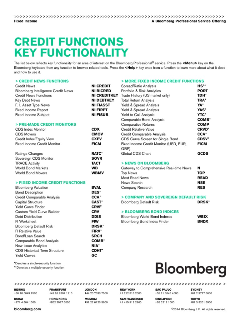 Functions Functionality: Credit KEY | PDF | Bloomberg L.P. | Fixed Income
