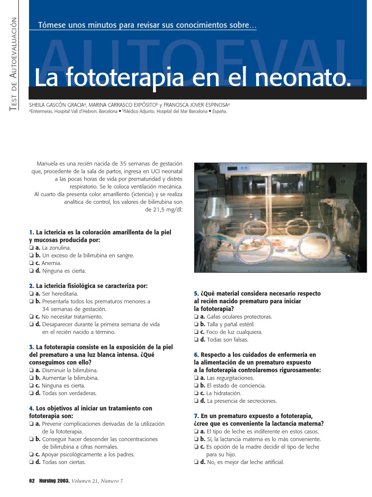La Fototerapia en El Neonato.: Autoeval | PDF