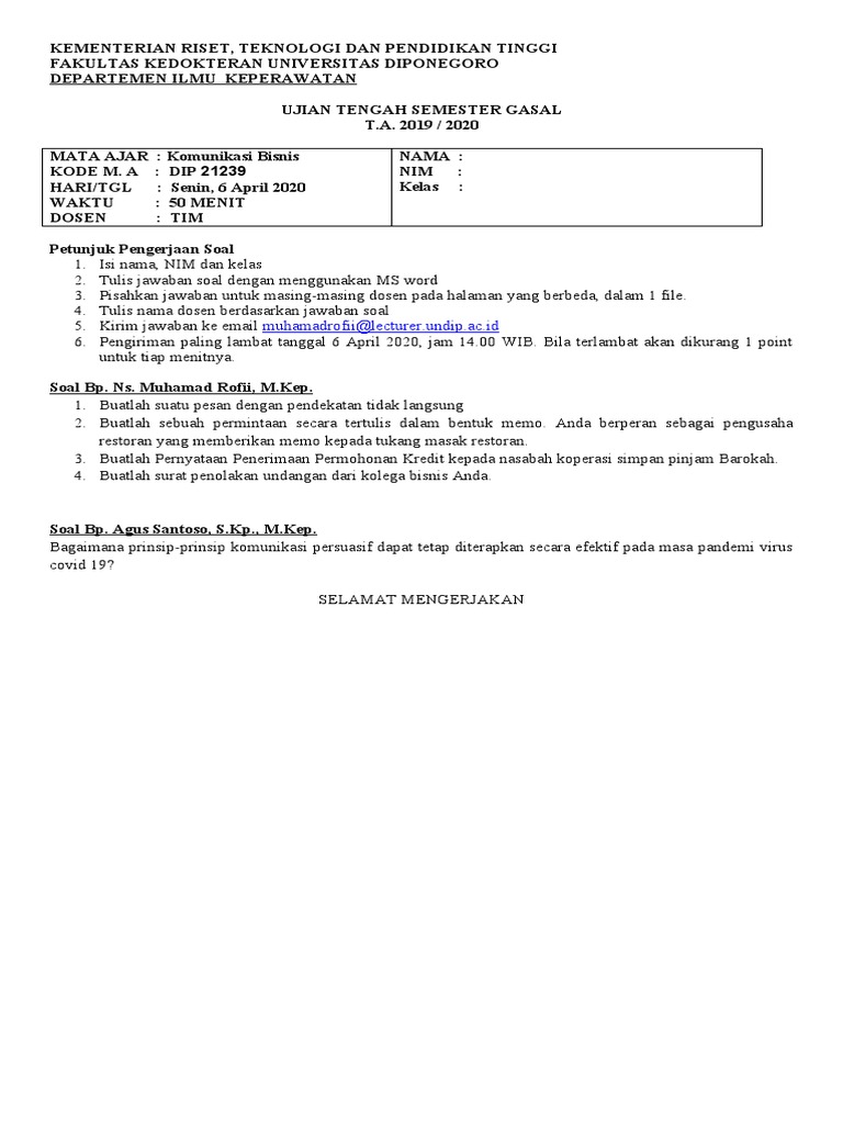 2020-SOAL UTS Kom. Bisnis | PDF