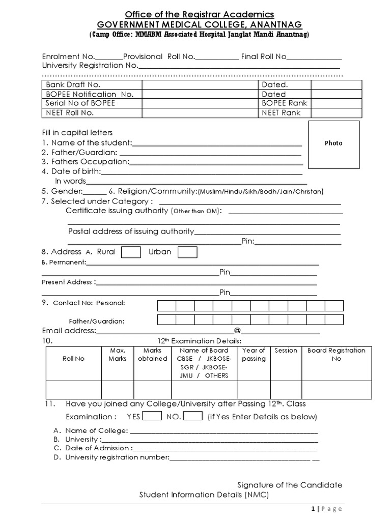 MBBS Admission Form | PDF | Educational Stages | Medicine