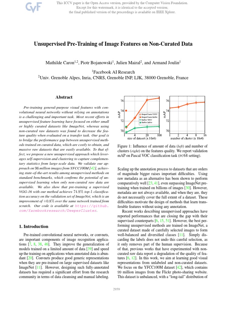 Unsupervised Pre-Training of Image Features On Non-Curated Data | Download Free PDF | Cluster ...