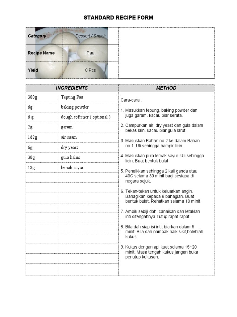 Standard Recipe Pau | PDF