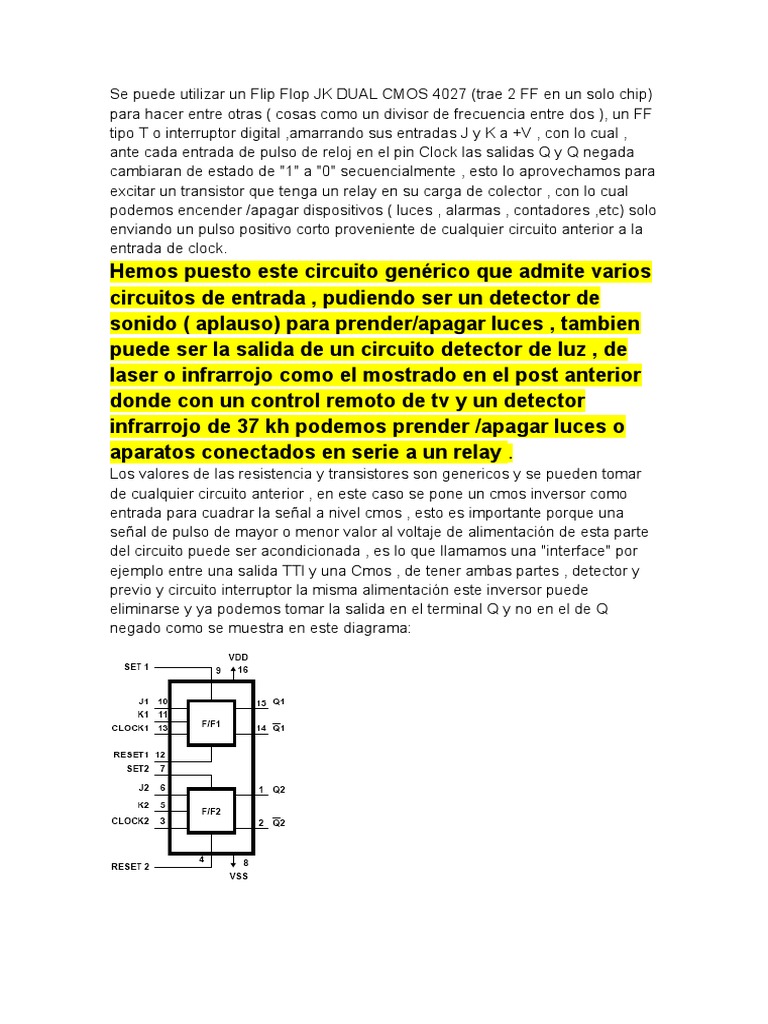 APLICACION - Flip Flop JK DUAL CMOS 4027 | PDF