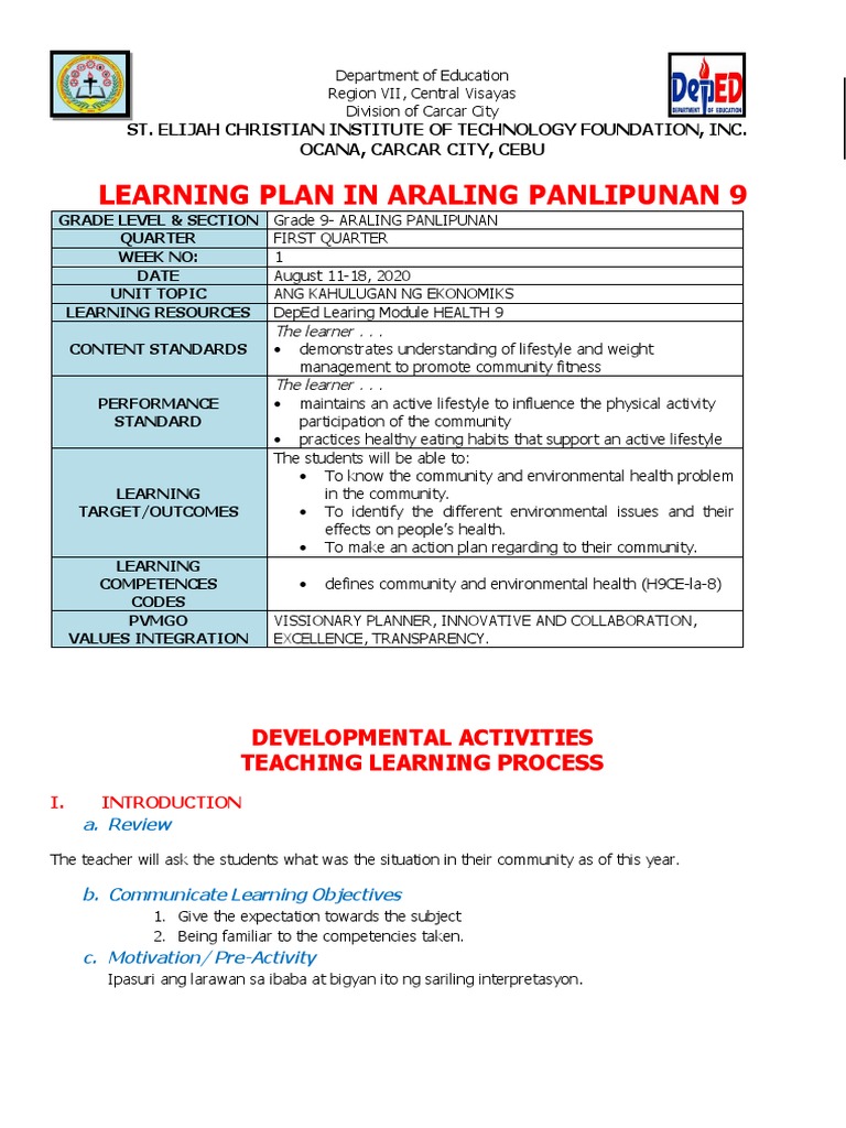 Learning Plan in Araling Panlipunan 9 | PDF | Human Nature | Learning