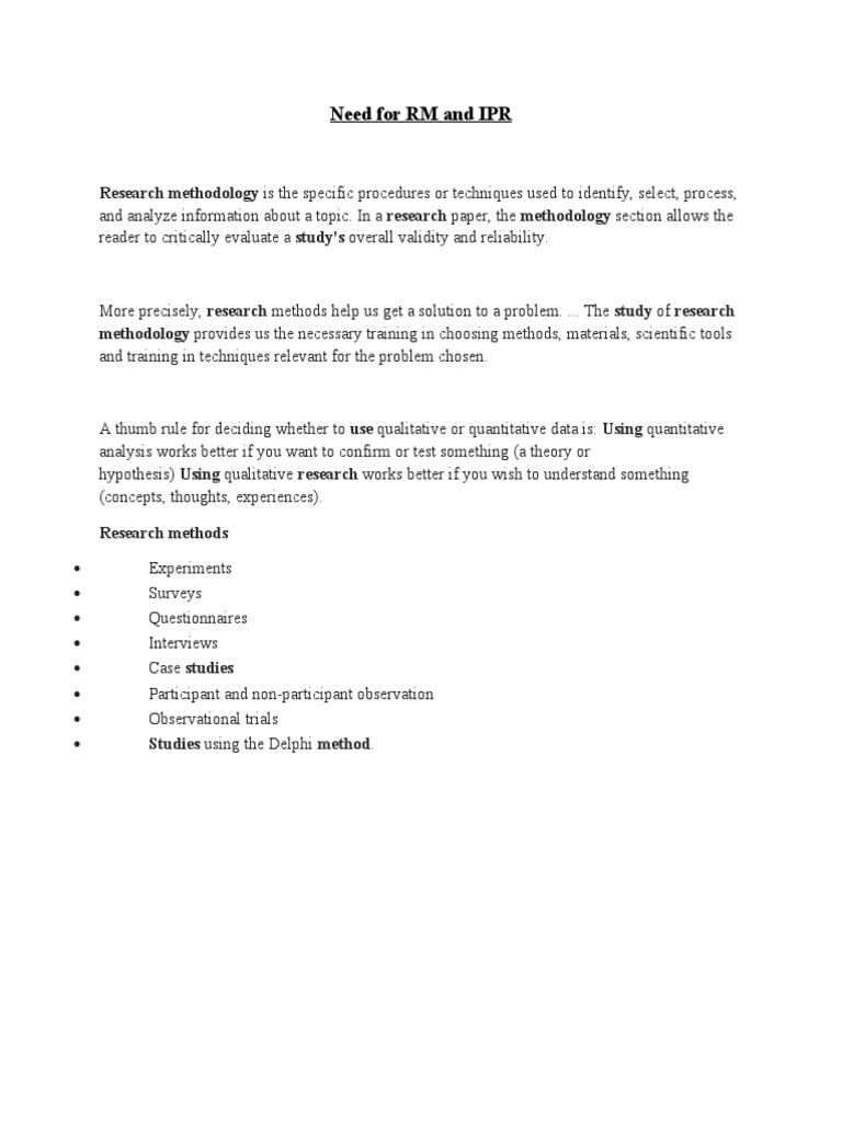 Need For RM and IPR | PDF