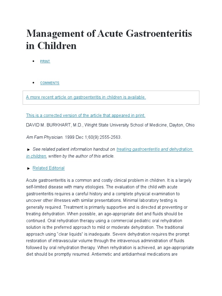 Management of Acute Gastroenteritis in Children | PDF | Diarrhea ...