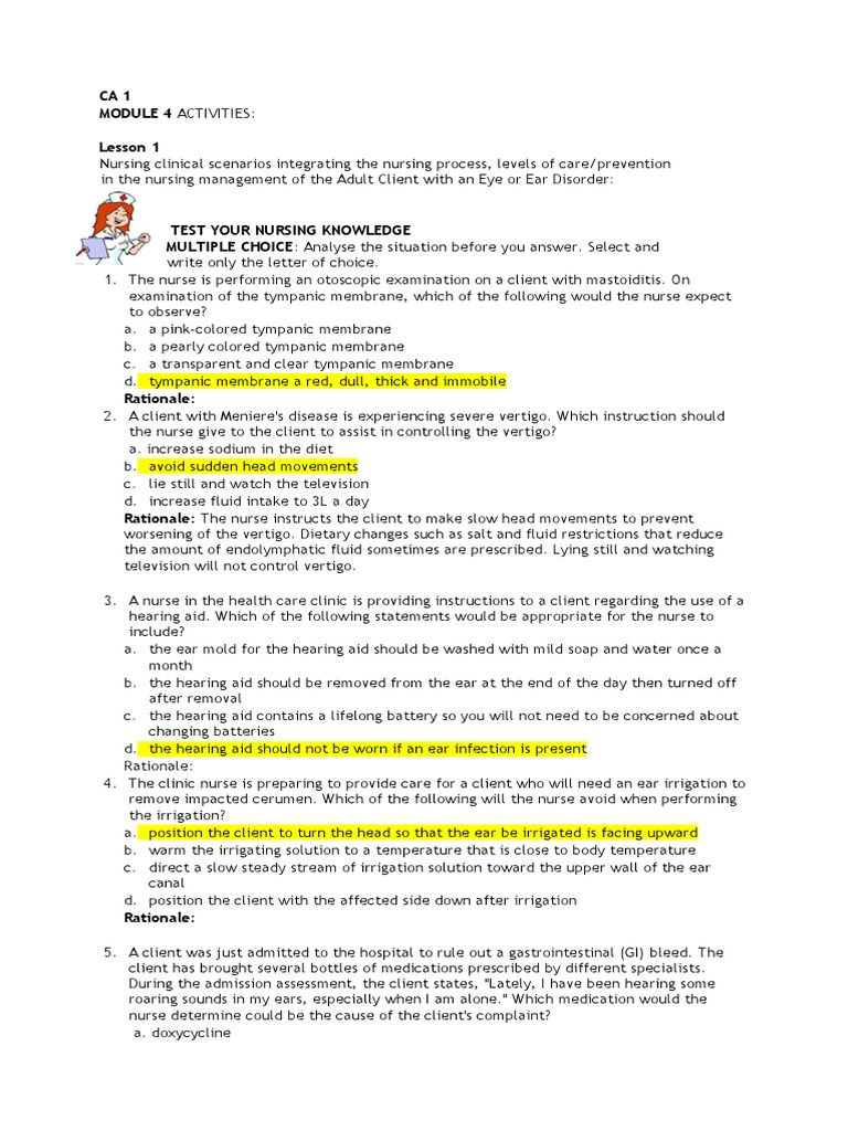CA1 Module 4 Activities: Lesson 1 | Download Free PDF | Arthritis ...