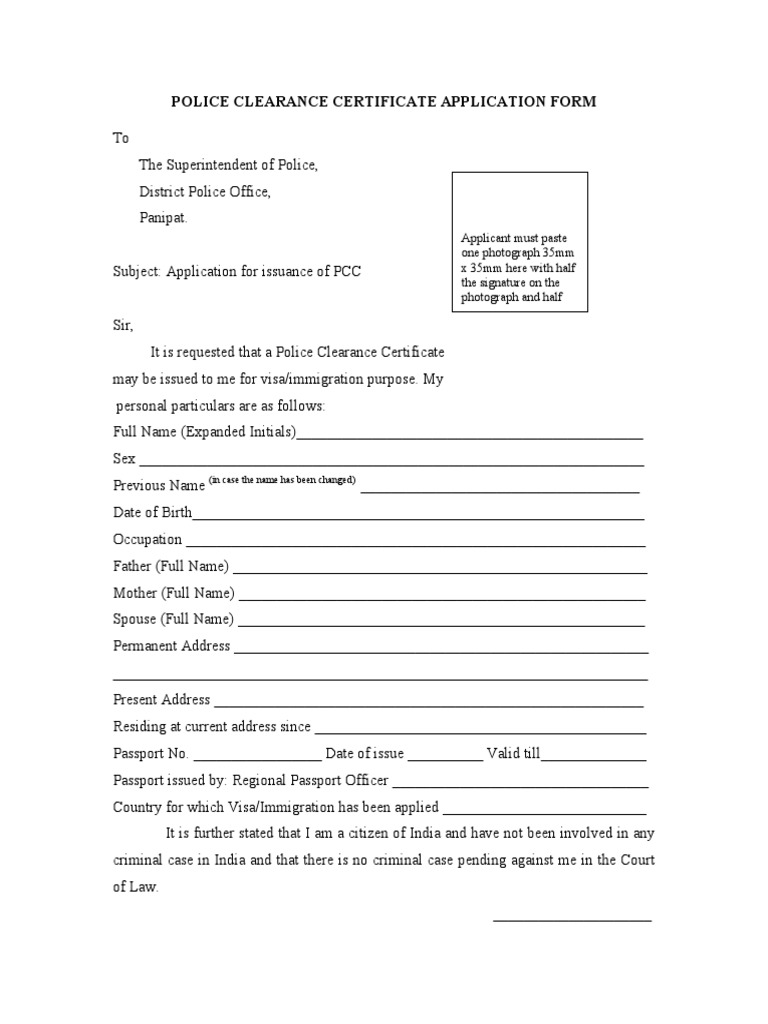 Police Clearance Certificate Application Form | PDF | Finance & Money Management | Law