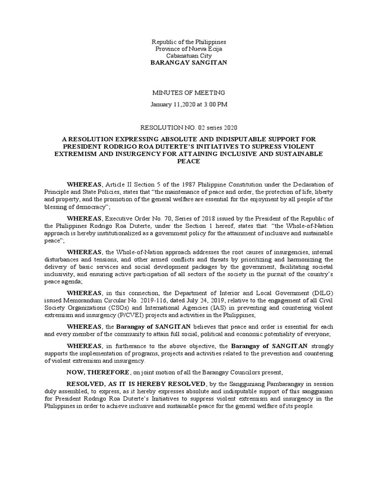 Reso 2 PERSONA-NON-GRATA-BARANGAY | Download Free PDF | Peace | Policy