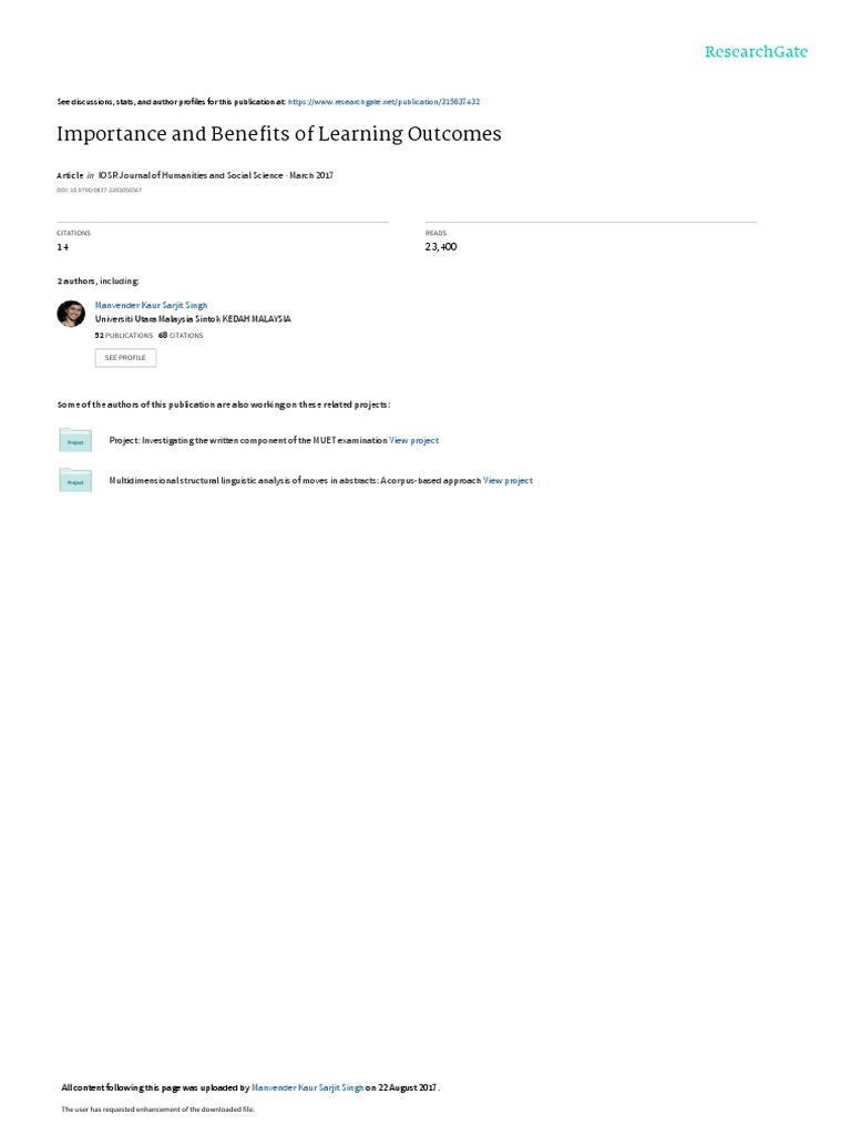 Learning Outcomes: Importance & Benefits | PDF | Educational Assessment ...