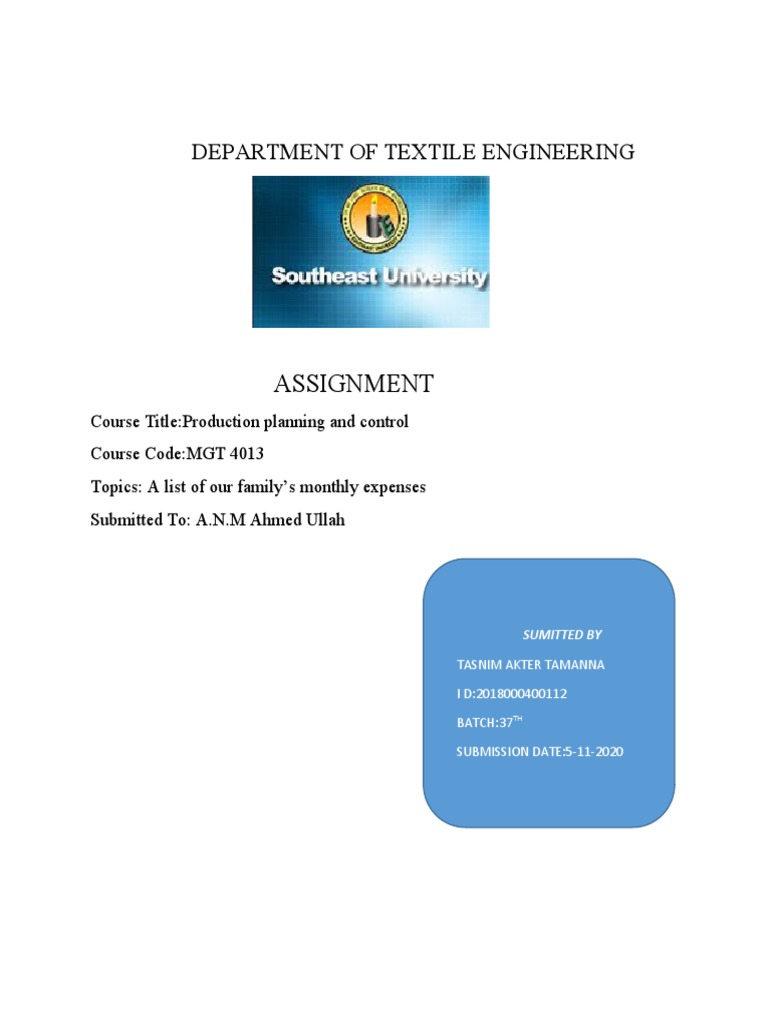 Department of Textile Engineering: Assignment | PDF