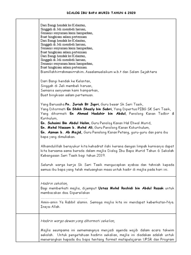 Dialog Ibu Bapa Murid Tahun 6 | PDF
