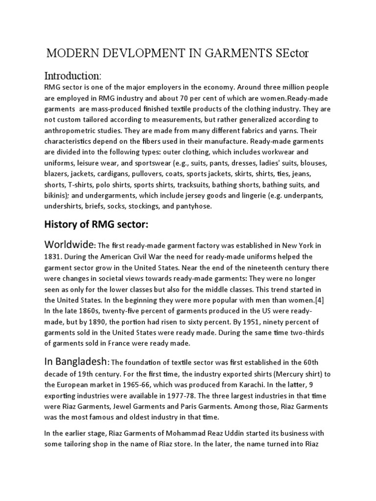 Modern Devlopment in Garments Sector: History of RMG Sector | PDF ...