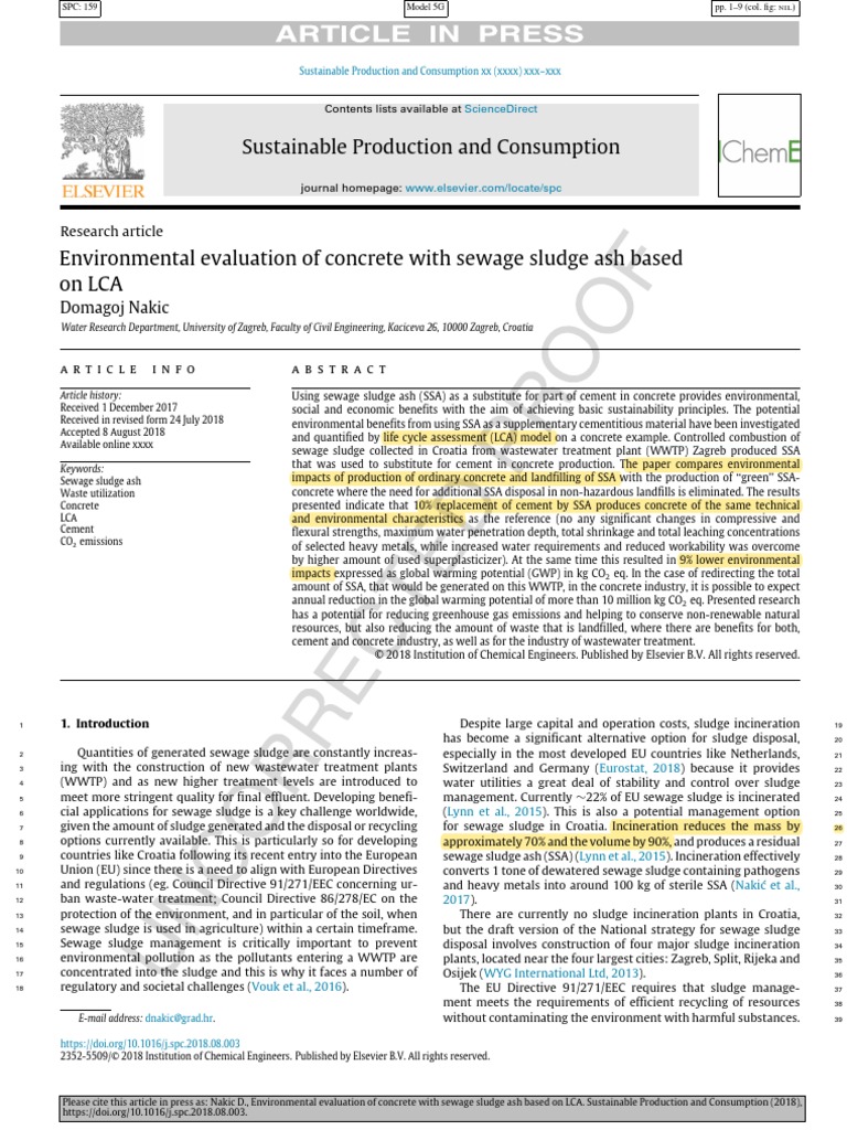 .2018environmental Evaluation of Concrete With Sewage Sludge Ash (LCA ...