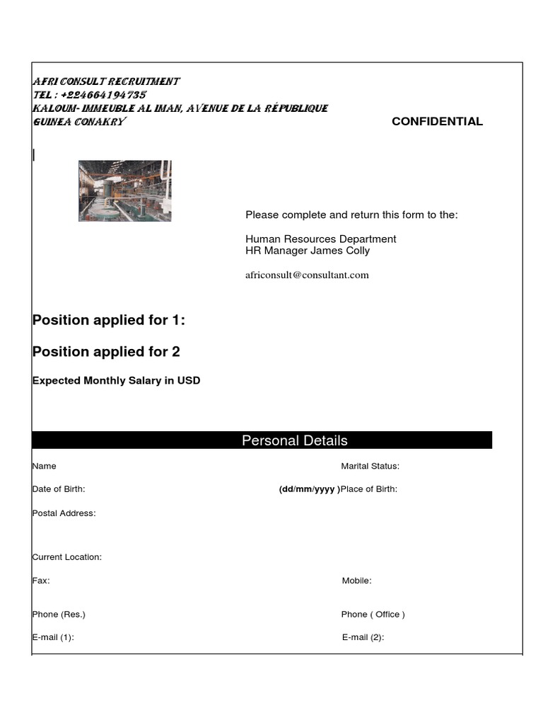 Rio Tinto Simandou Project Employment Form1 | PDF | Fluency | Business