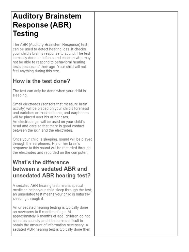 Auditory Brainstem Response (ABR) Testing: How Is The Test Done? | PDF ...