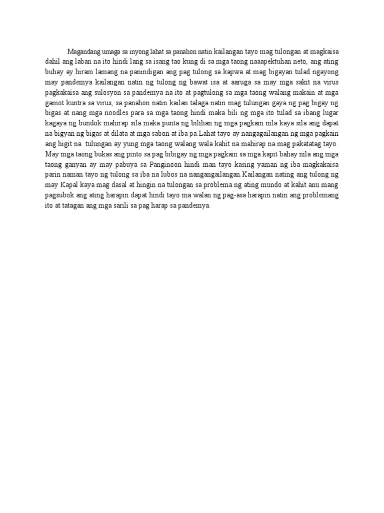 Magandang Umaga Sa Inyong Lahat Sa Panahon Natin | PDF