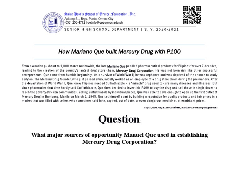 How Mariano Que Built Mercury Drug With P100 | PDF